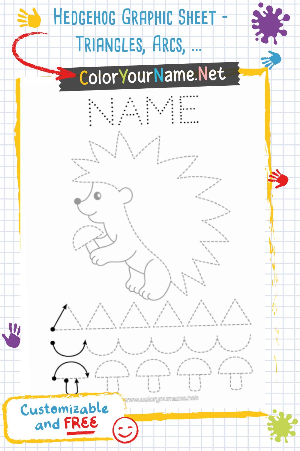 Hedgehog Graphic Sheet – Triangles, Arcs, and Mushrooms to Trace