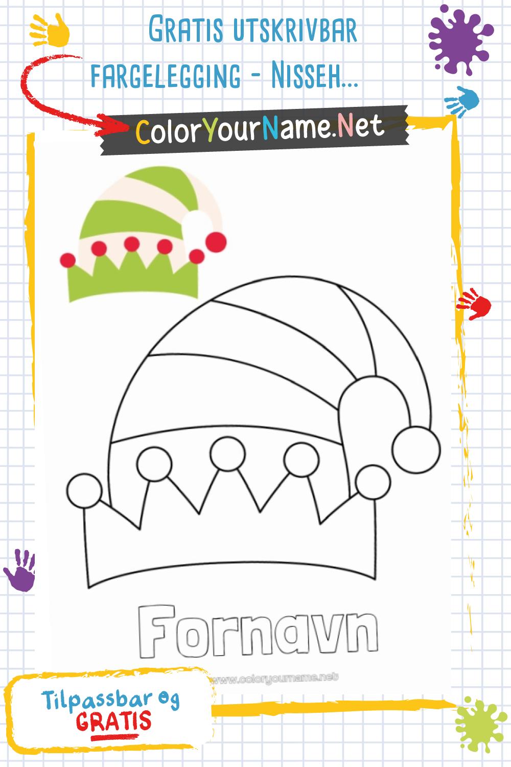 Gratis utskrivbar fargelegging – Nissehatt med mal