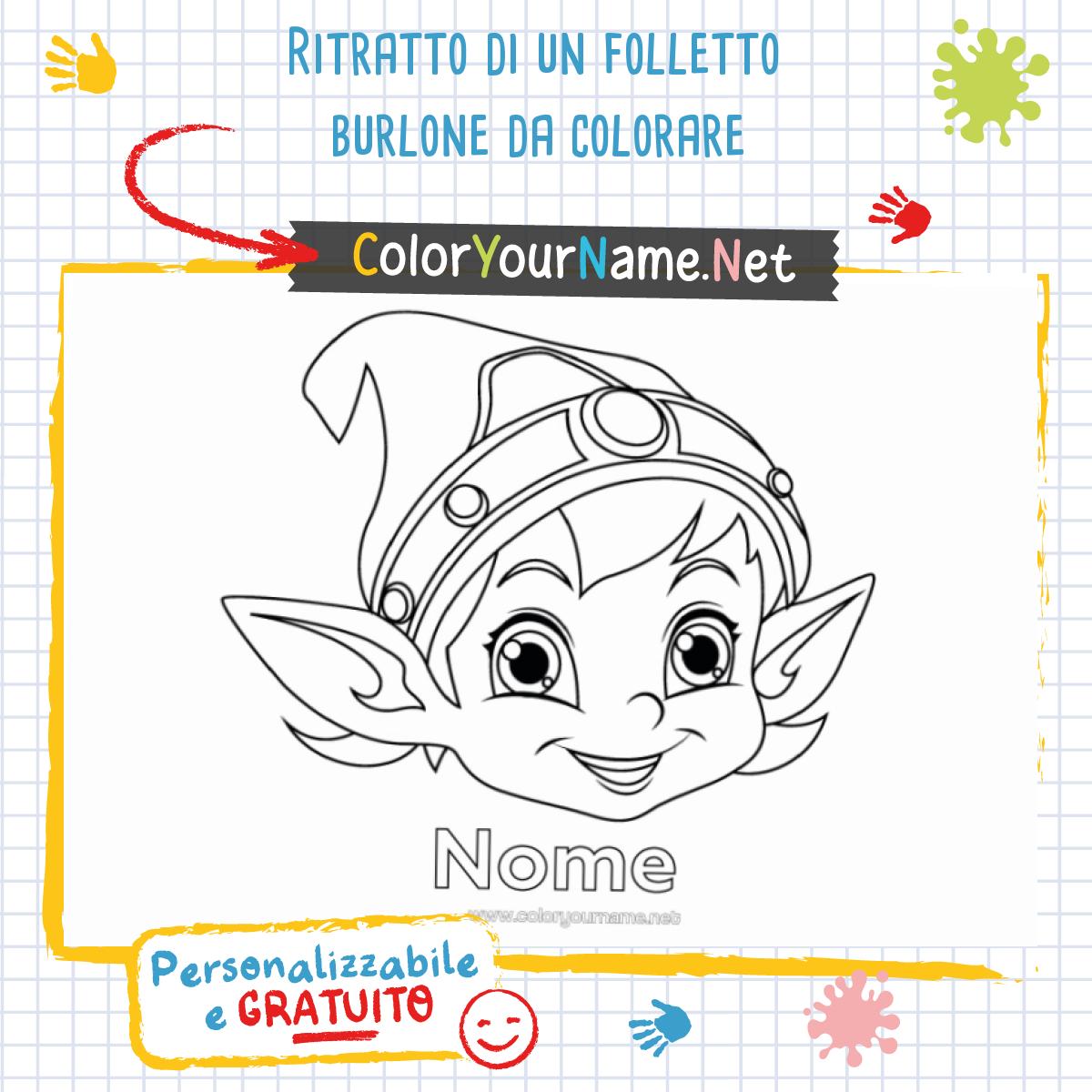 Ritratto di un folletto burlone da colorare