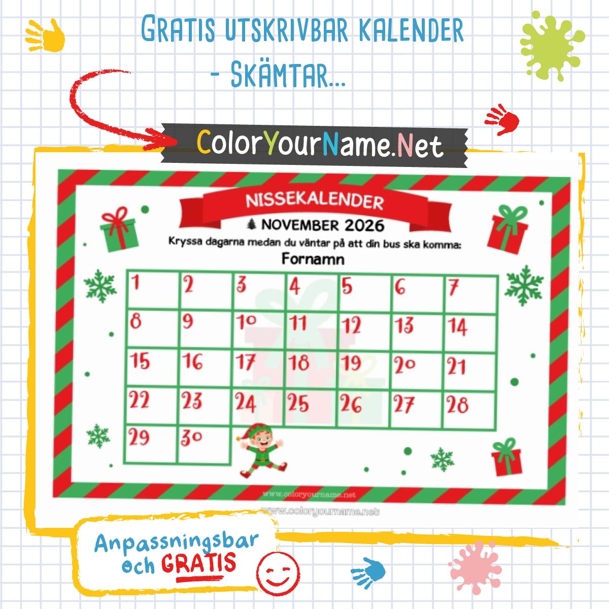 Gratis utskrivbar kalender – Skämtarens nedräkning