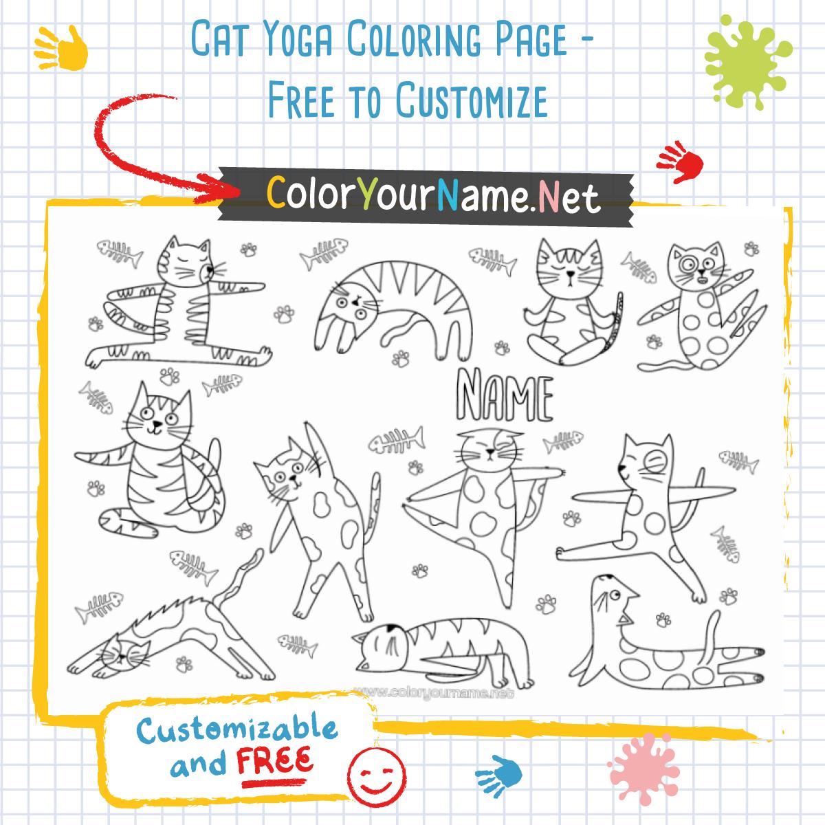 Cat Yoga Coloring Page – Free to Customize