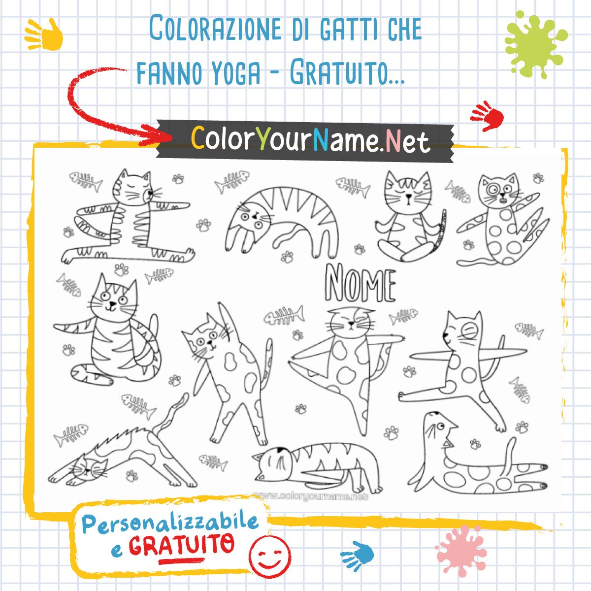 Colorazione di gatti che fanno yoga – Gratuito da personalizzare