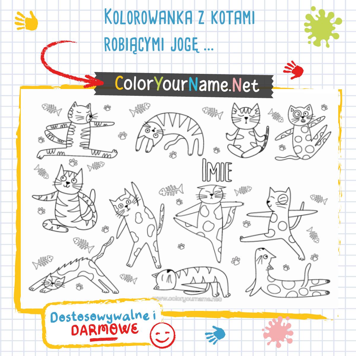 Kolorowanka z kotami robiącymi jogę – Darmowa do personalizacji
