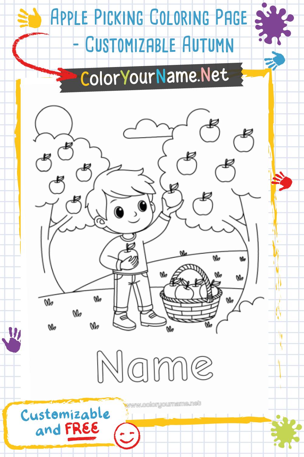 Apple Picking Coloring Page - Customizable Autumn
