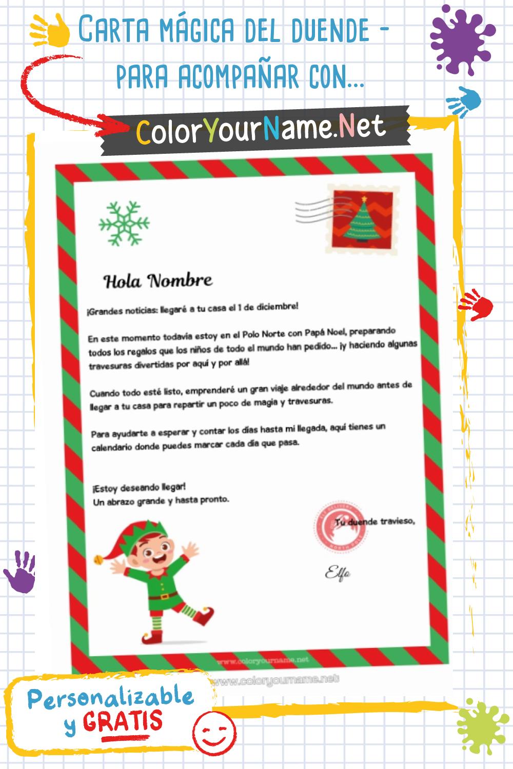 Carta mágica del duende – para acompañar con el calendario