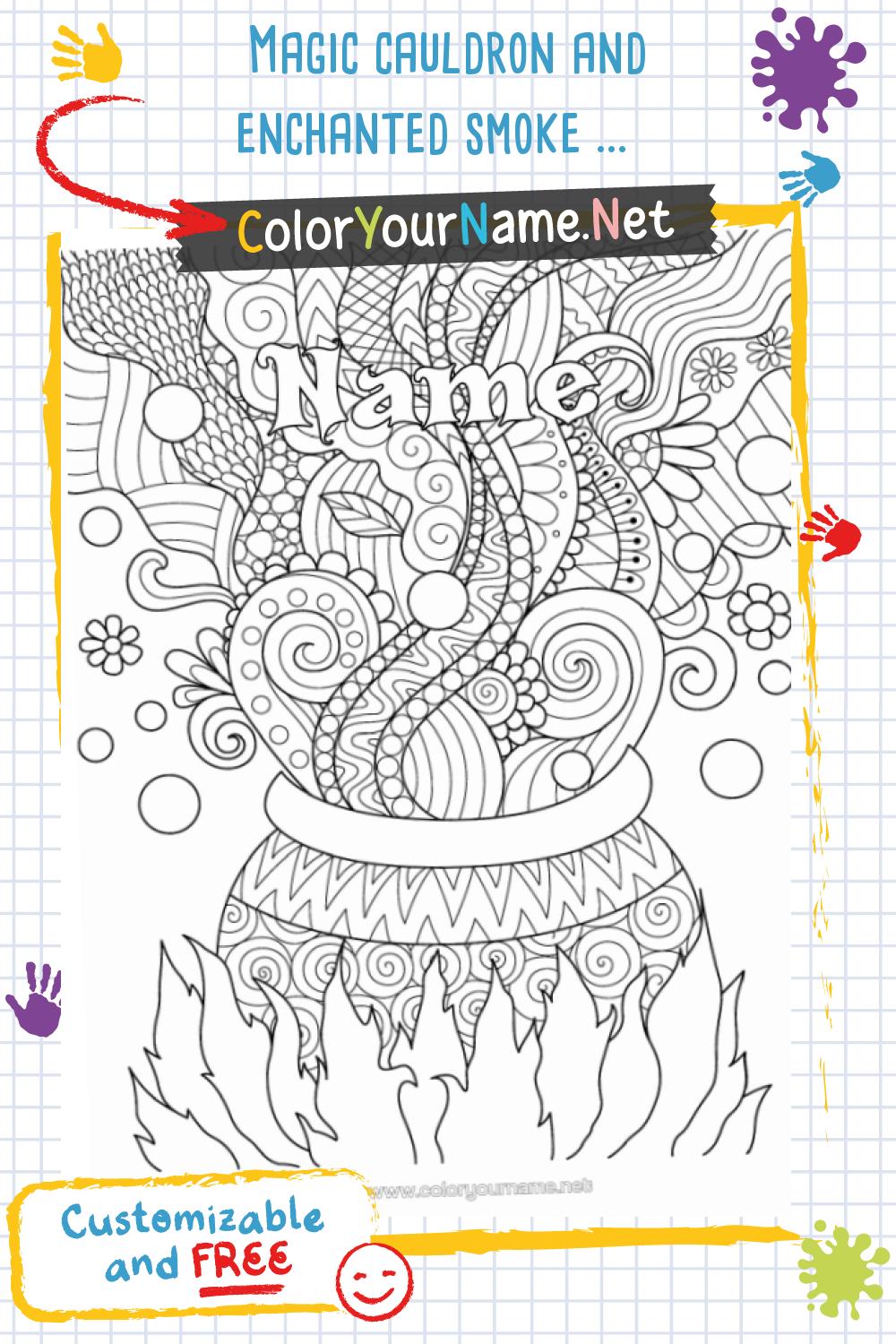 Magic cauldron and enchanted smoke – Customizable name zentangle ...