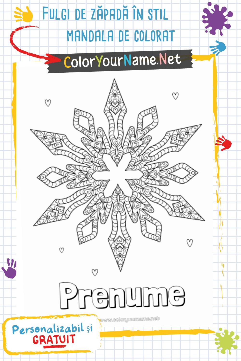 Fulgi de zăpadă în stil mandala de colorat