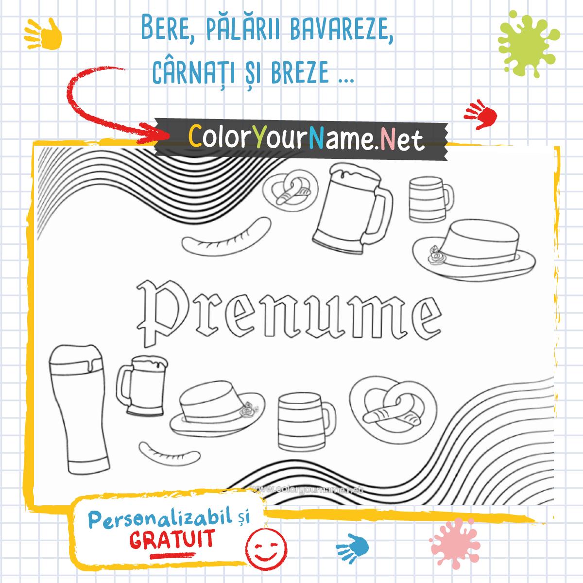 Bere, pălării bavareze, cârnați și breze – Desen de colorat Oktoberfest ...