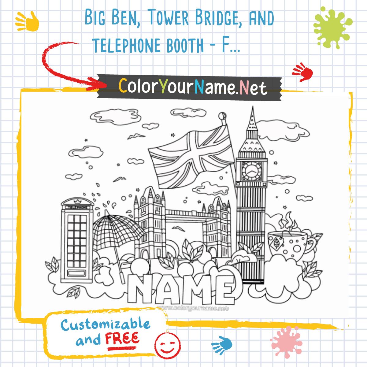 Big Ben, Tower Bridge, and telephone booth – Free printable London name ...