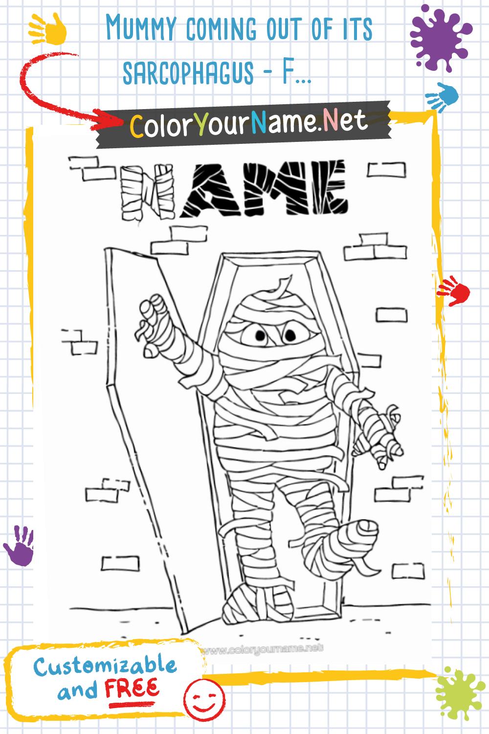Mummy coming out of its sarcophagus – Free printable name coloring page ...
