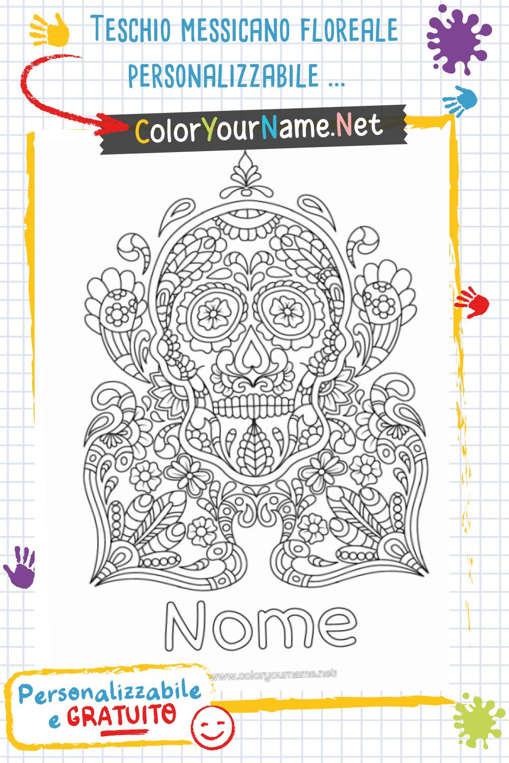 Teschio messicano floreale personalizzabile – Disegno da colorare con ...