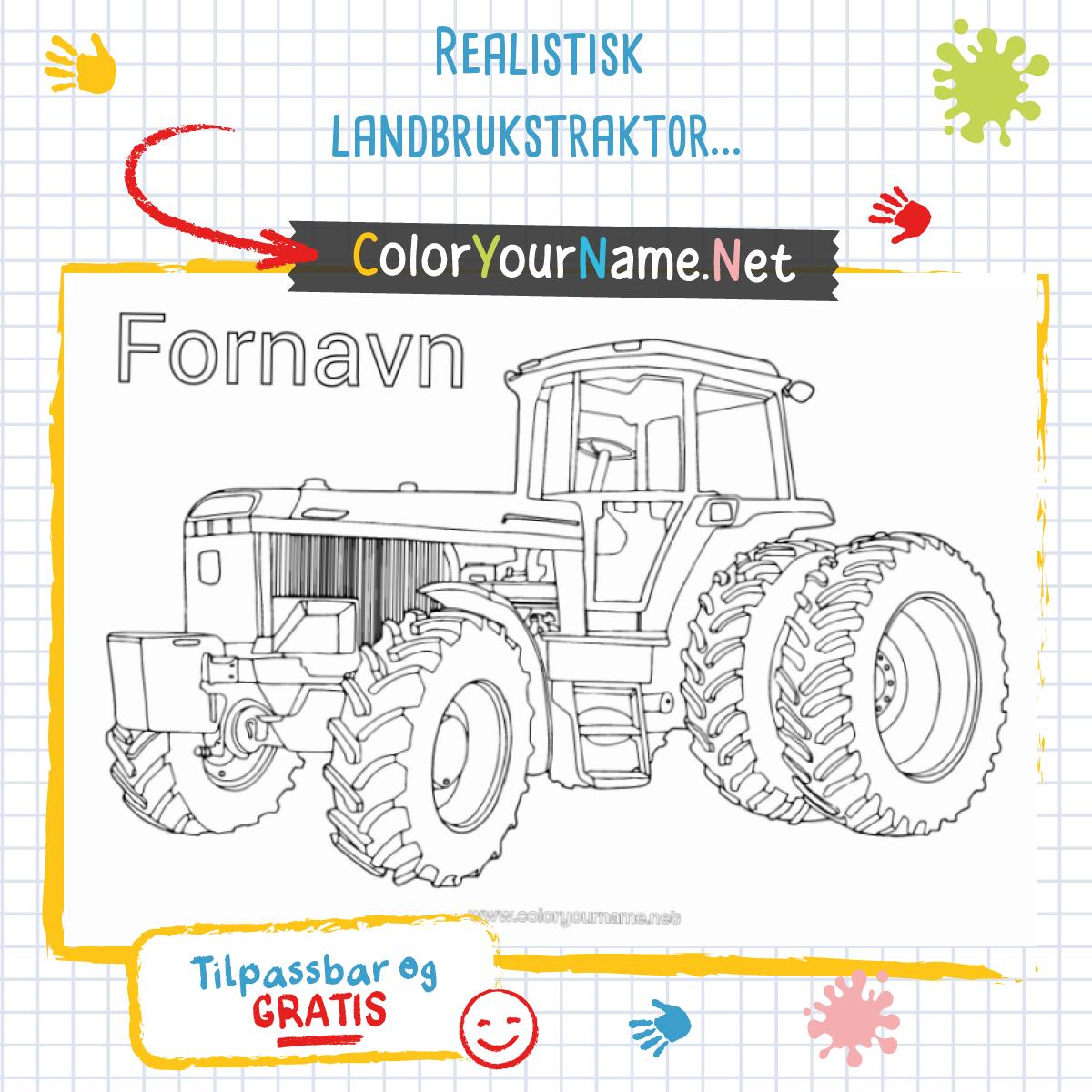 Realistisk landbrukstraktor å fargelegge – Traktor tegning å tilpasse ...