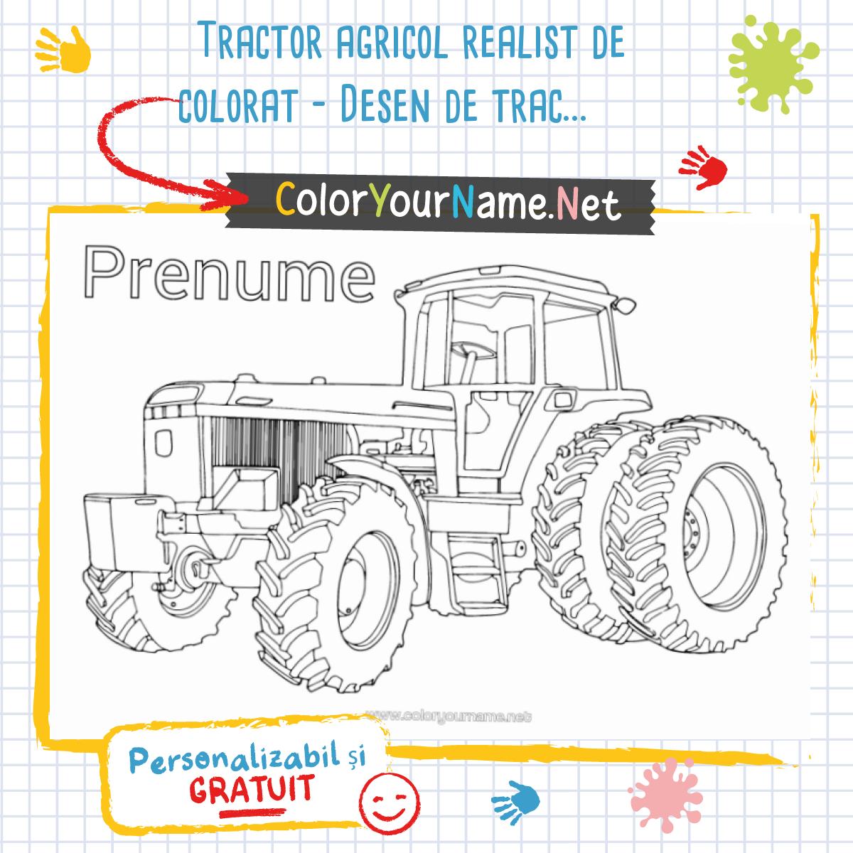 Tractor agricol realist de colorat – Desen de tractor personalizabil cu ...