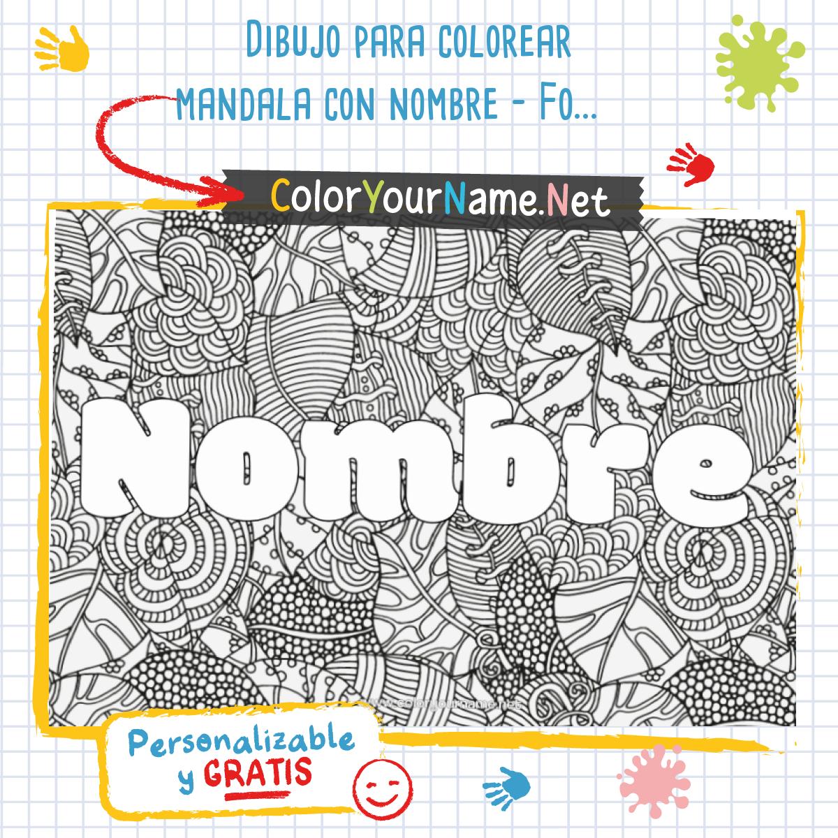 Dibujo para colorear mandala con nombre – Fondo de hojas y motivos zen ...