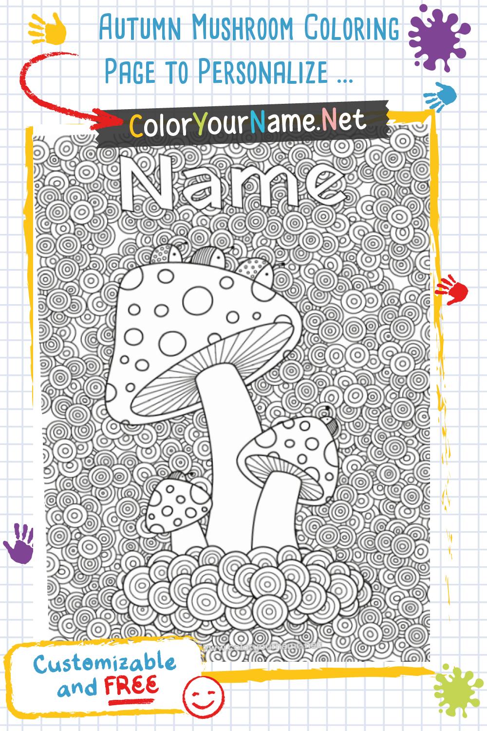 Autumn Mushroom Coloring Page to Personalize – Stress-Relief Patterns ...