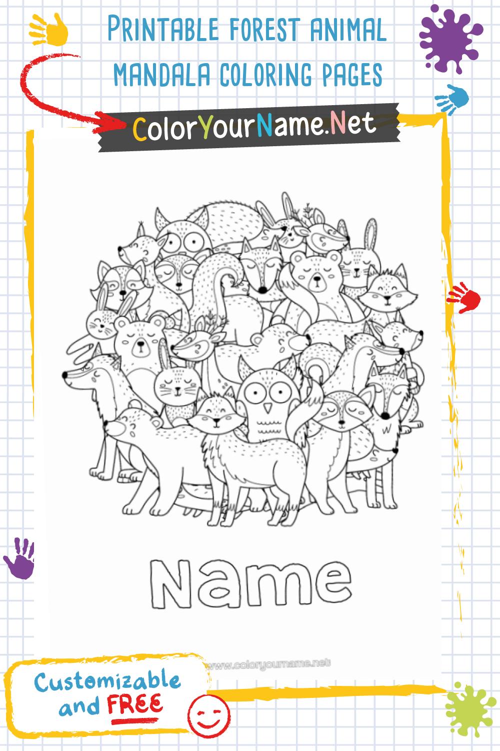 Printable forest animal mandala coloring pages