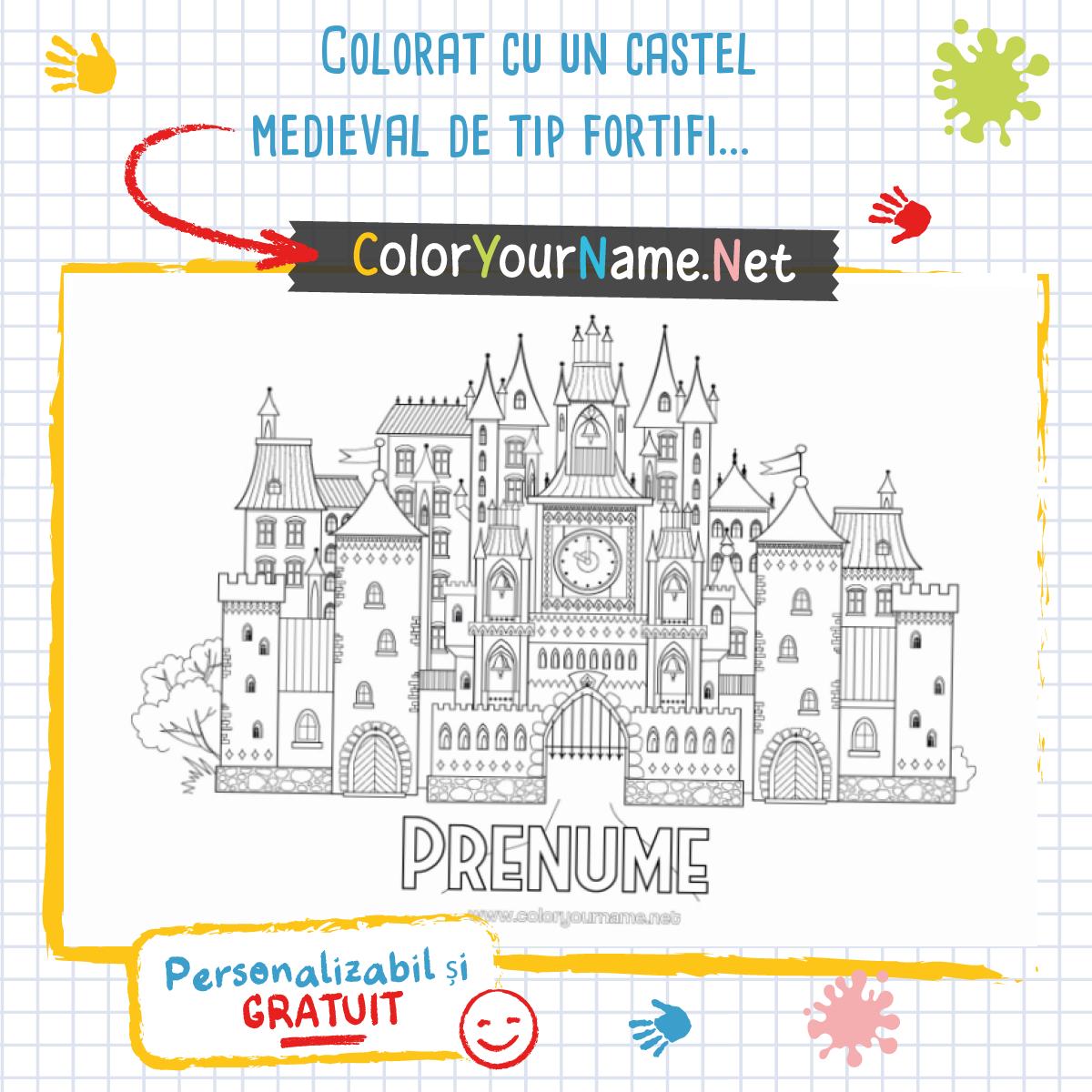 Colorat cu un castel medieval de tip fortificat de imprimat