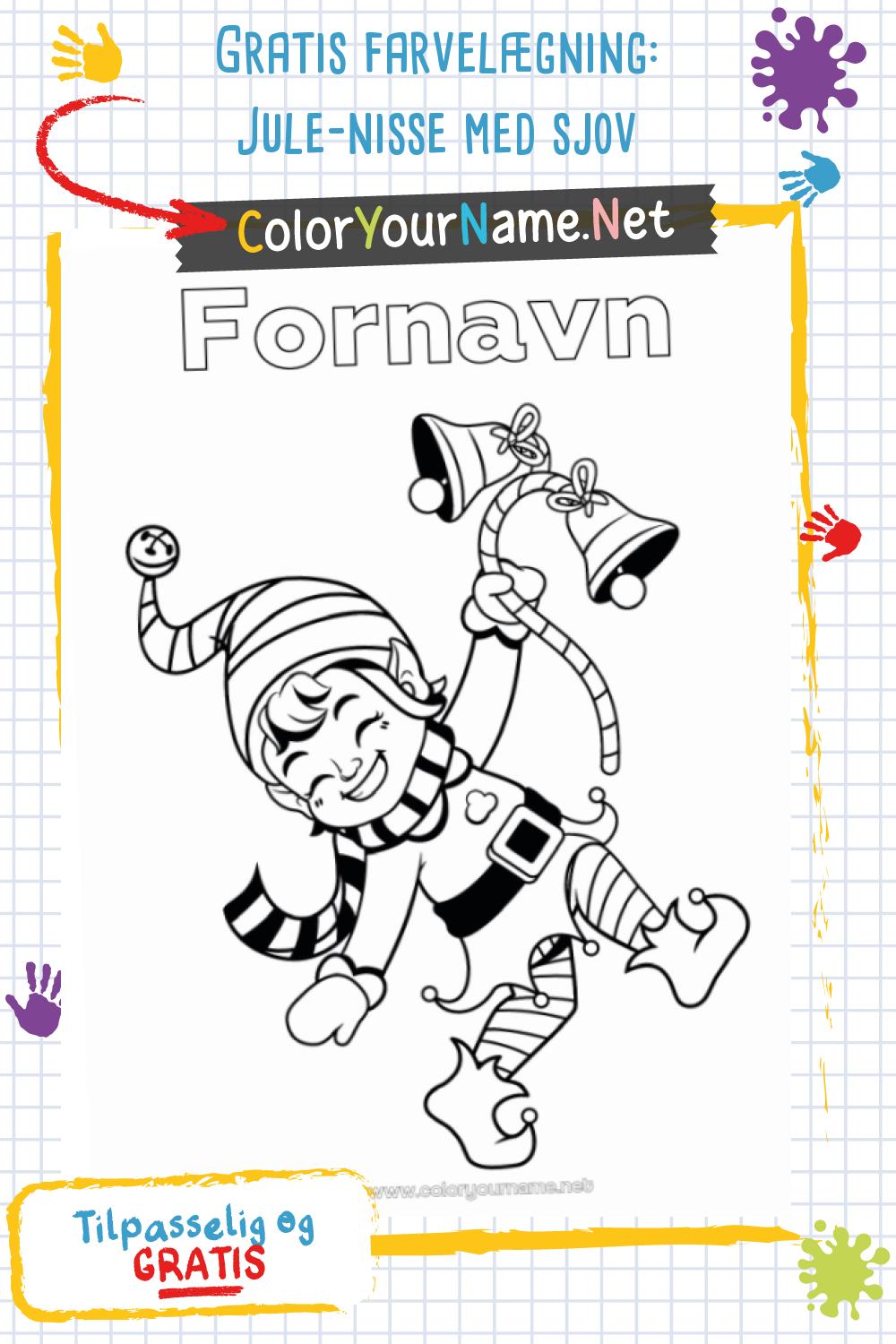 Gratis farvelægning: Jule-nisse med sjov