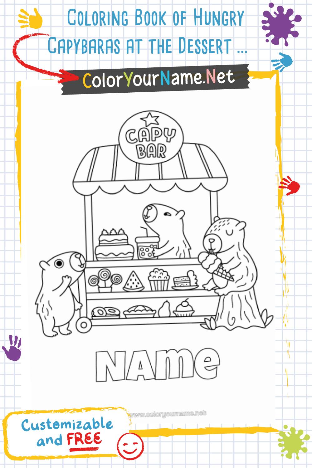 Coloring Book of Hungry Capybaras at the Dessert Bar – Customizable ...