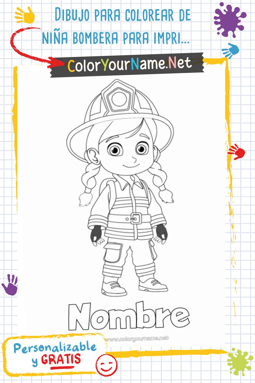 Dibujo para colorear de niña bombera para imprimir - Pequeña Bombera ...