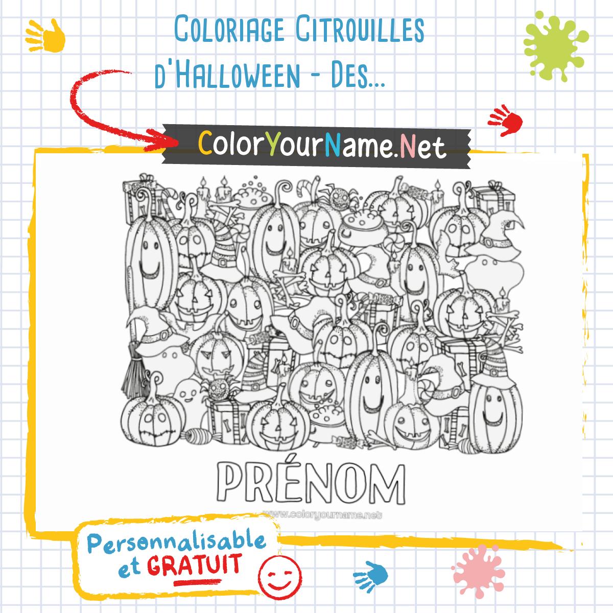 Coloriage Citrouilles d’Halloween – Dessin Personnalisable avec Prénom ...