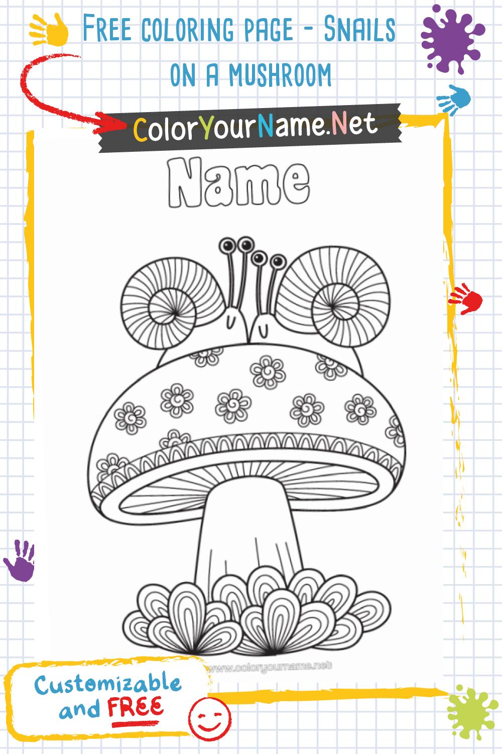 Free coloring page - Snails on a mushroom