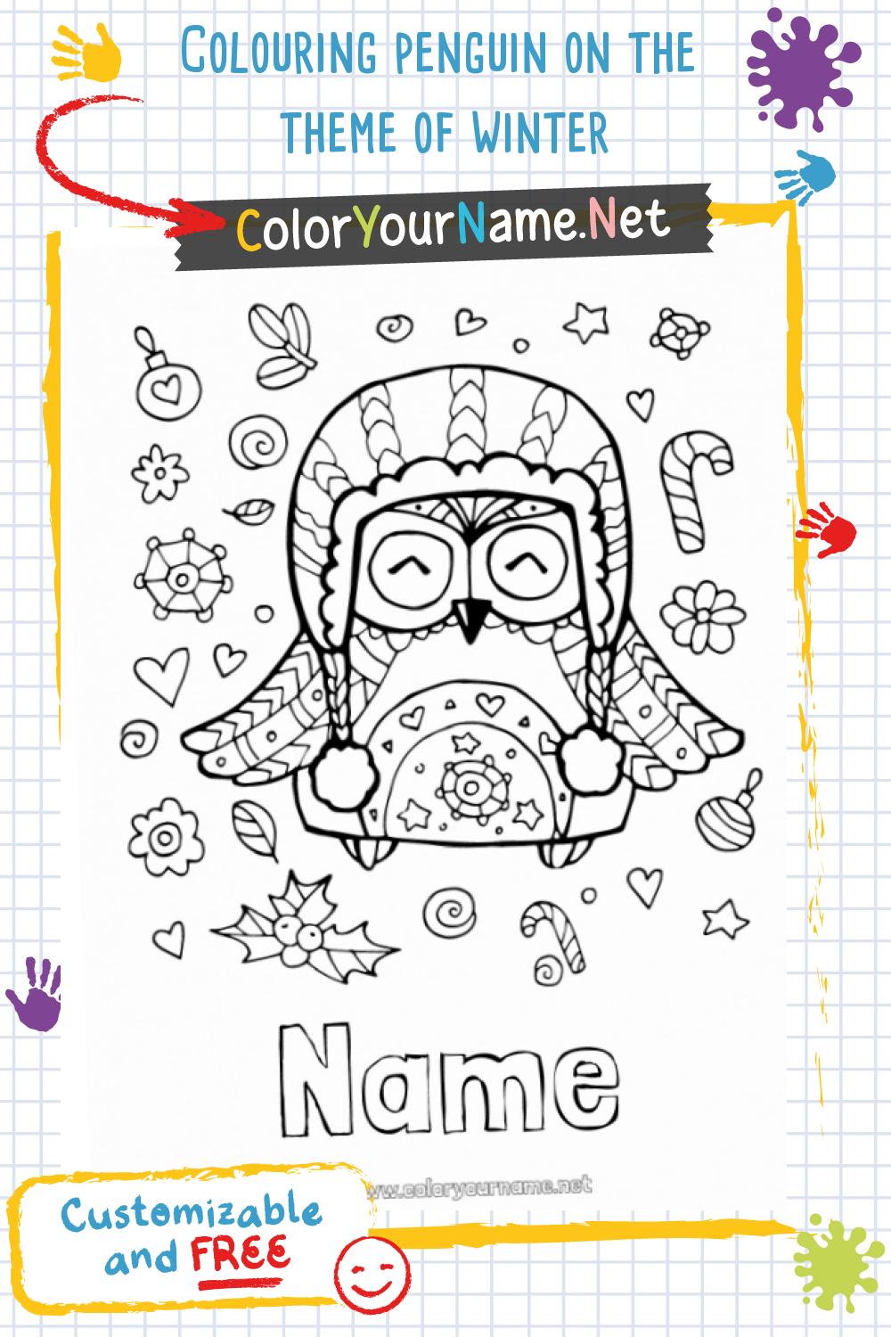 Colouring penguin on the theme of winter