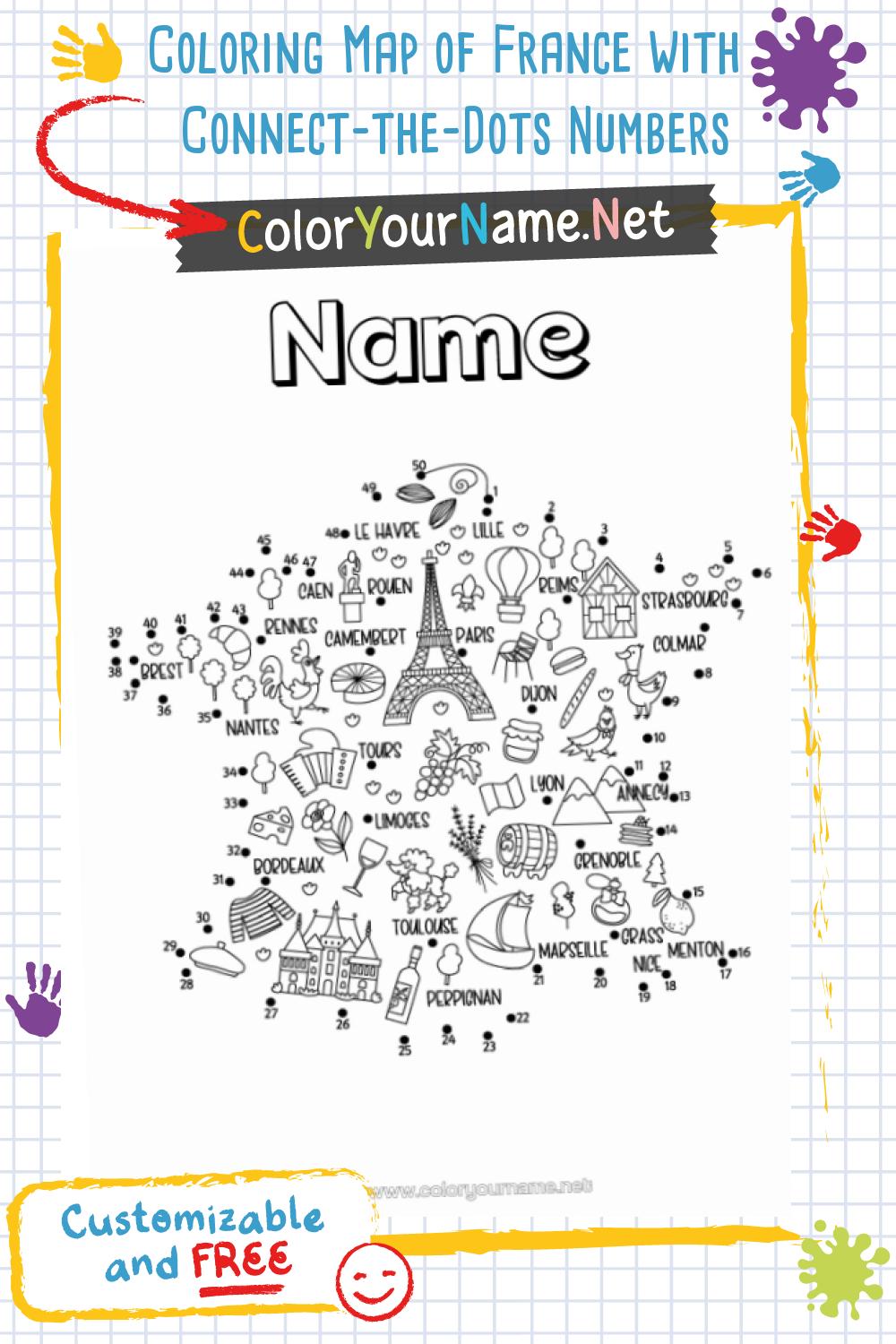 Coloring Map of France with Connect-the-Dots Numbers