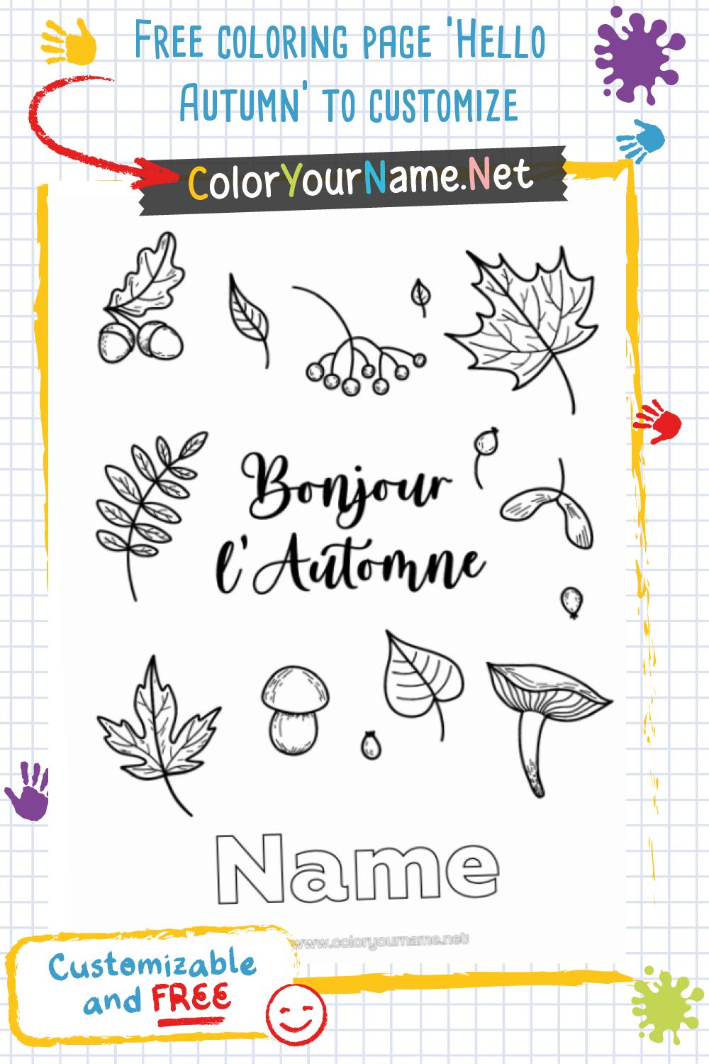 Free coloring page 'Hello Autumn' to customize