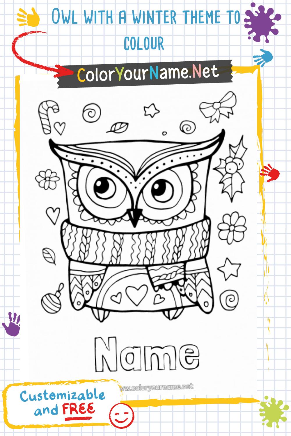 Owl with a winter theme to colour