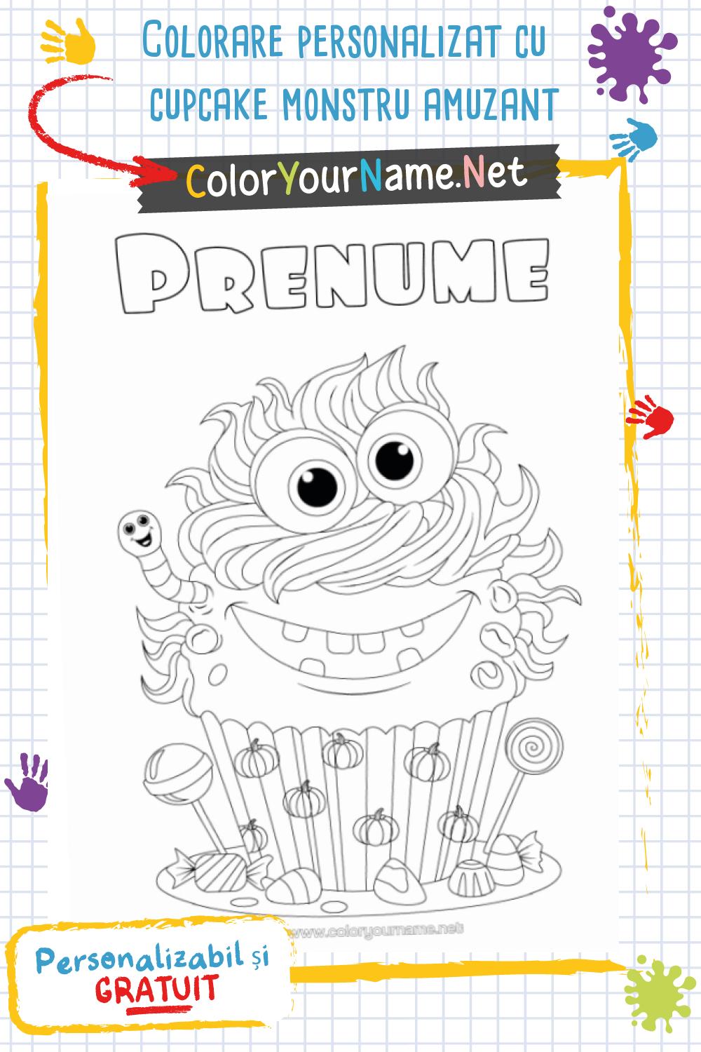Colorare personalizat cu cupcake monstru amuzant