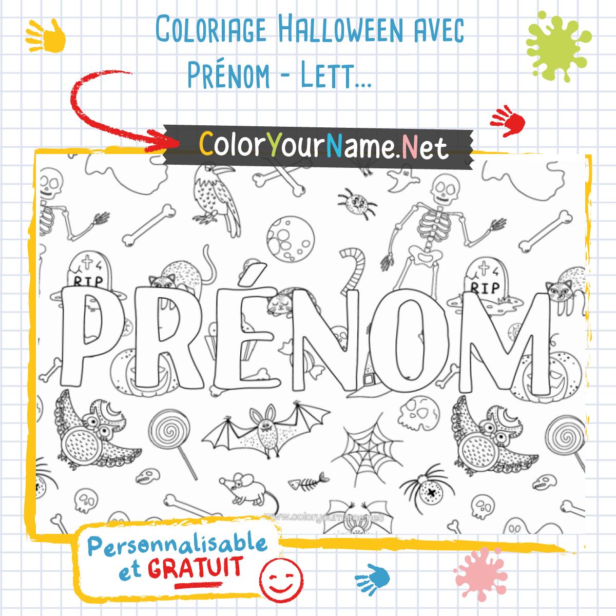 Coloriage Halloween avec Prénom – Lettres Géantes et Décor Effrayant à ...