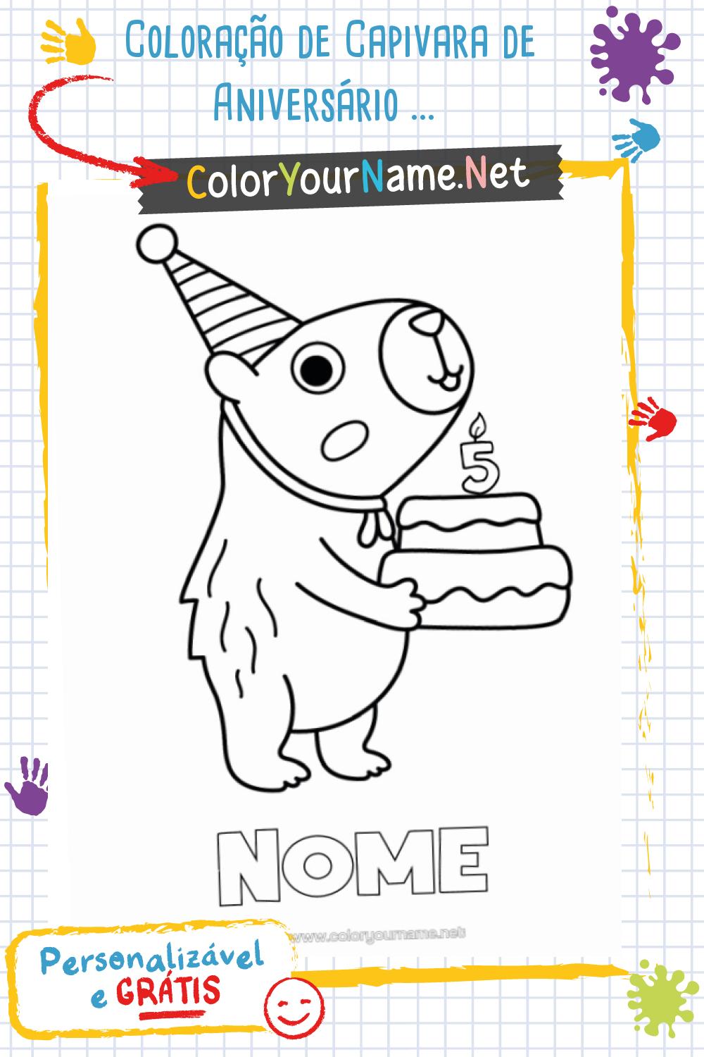 Coloração de Capivara de Aniversário – Personalizável com Nome e Idade ...