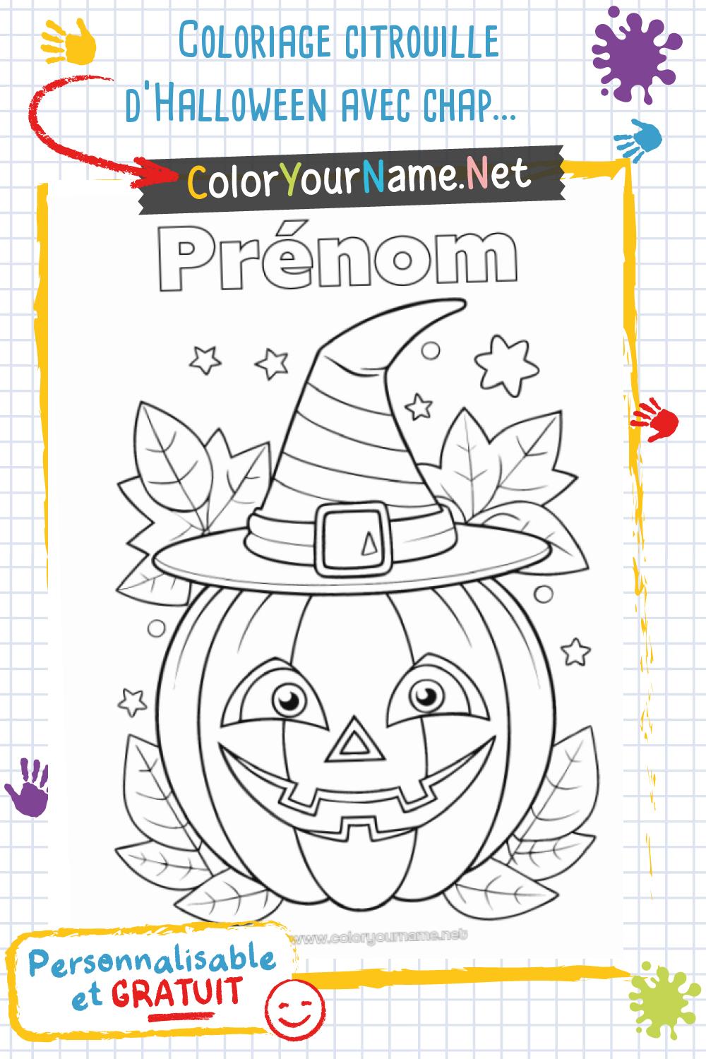 Coloriage citrouille d’Halloween avec chapeau de sorcière