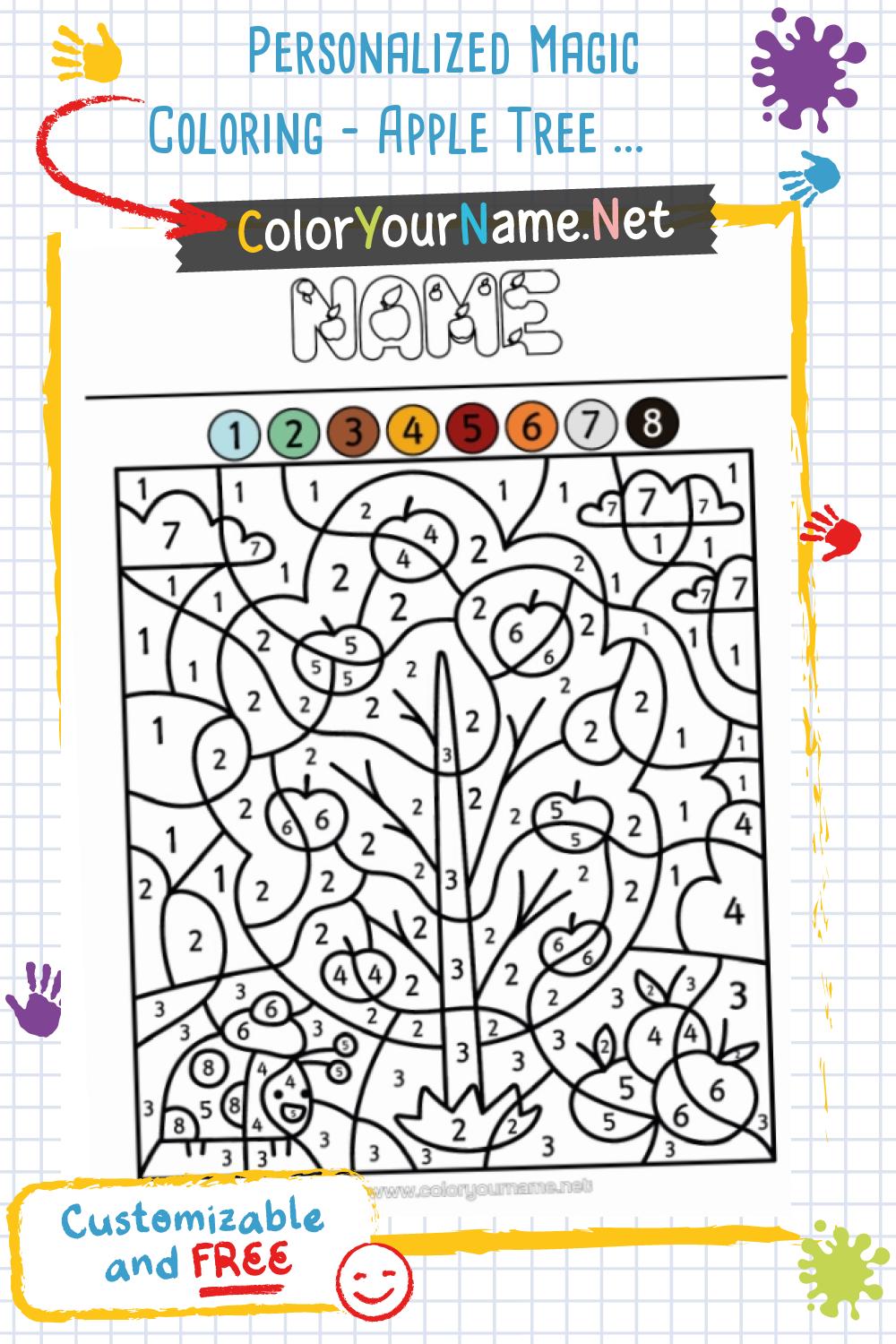 Personalized Magic Coloring – Apple Tree and Ladybug to Color by Numbers
