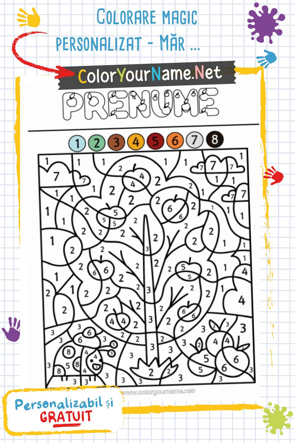 Colorare magic personalizat – Măr și buburuză de colorat după numere