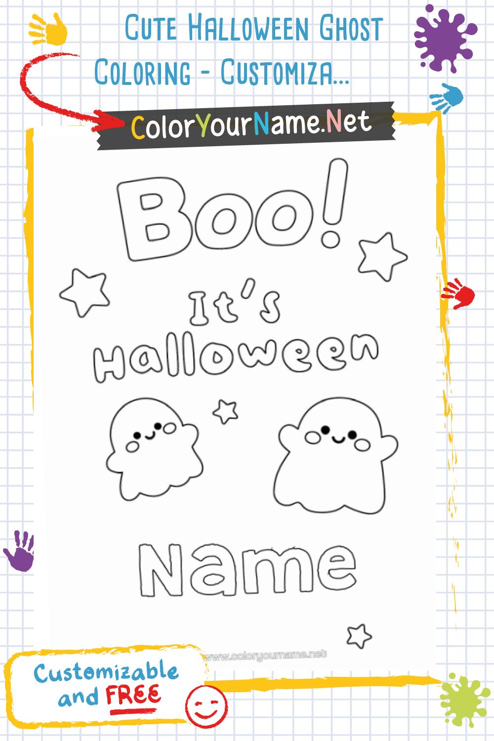 Cute Halloween Ghost Coloring – Customizable with Name to Print