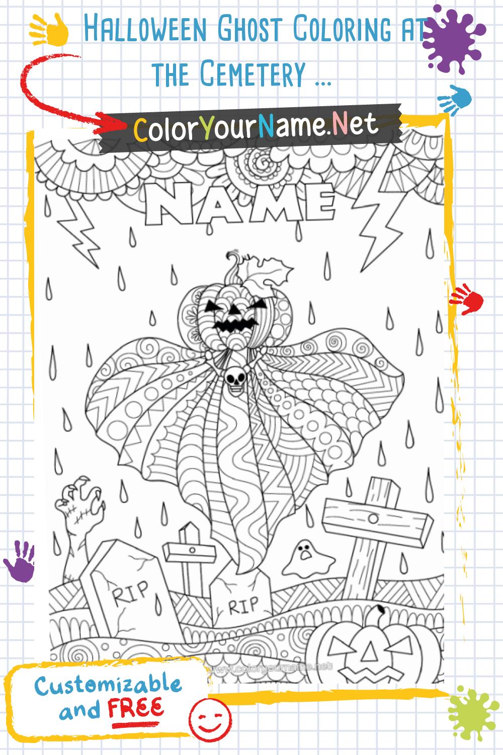 Halloween Ghost Coloring at the Cemetery – Customizable Coloring for ...