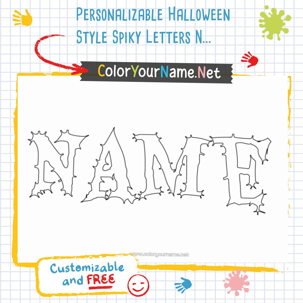 Personalizable Halloween Style Spiky Letters Name Coloring Page