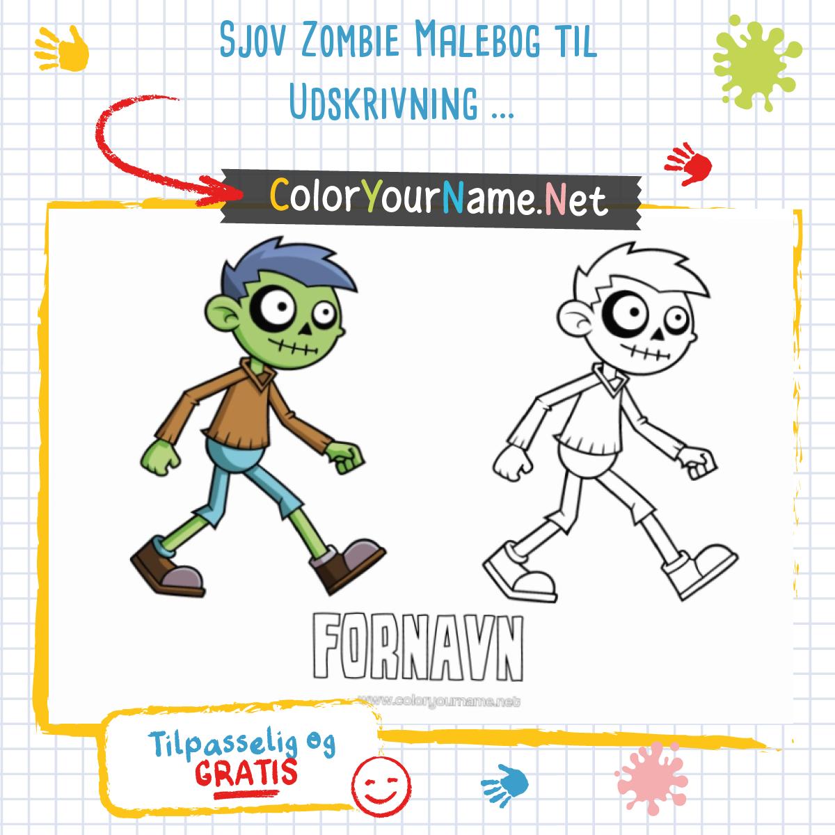 Sjov Zombie Malebog til Udskrivning – Tilpasselig Halloween Tegning med ...