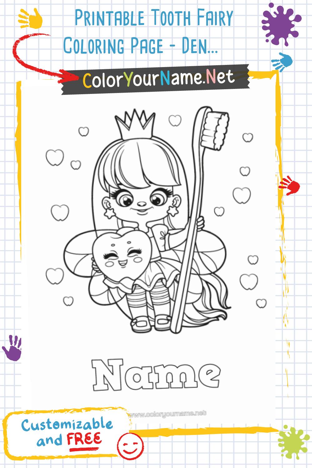 Printable Tooth Fairy Coloring Page – Dental Hygiene and Customizable Name