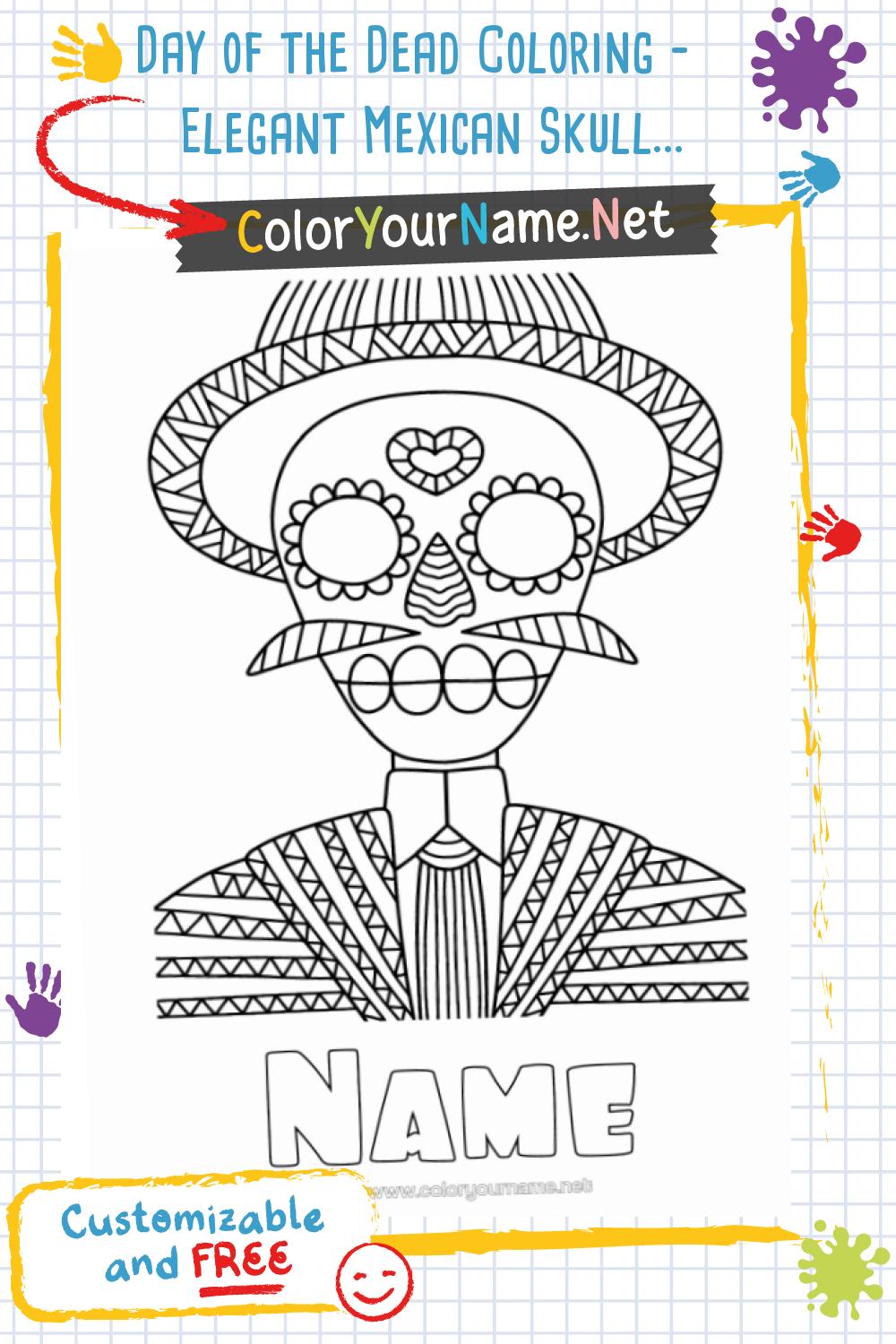 Day of the Dead Coloring – Elegant Mexican Skull to Print and Customize