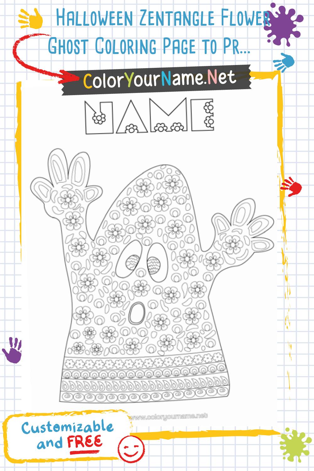 Halloween Zentangle Flower Ghost Coloring Page to Print – Original ...