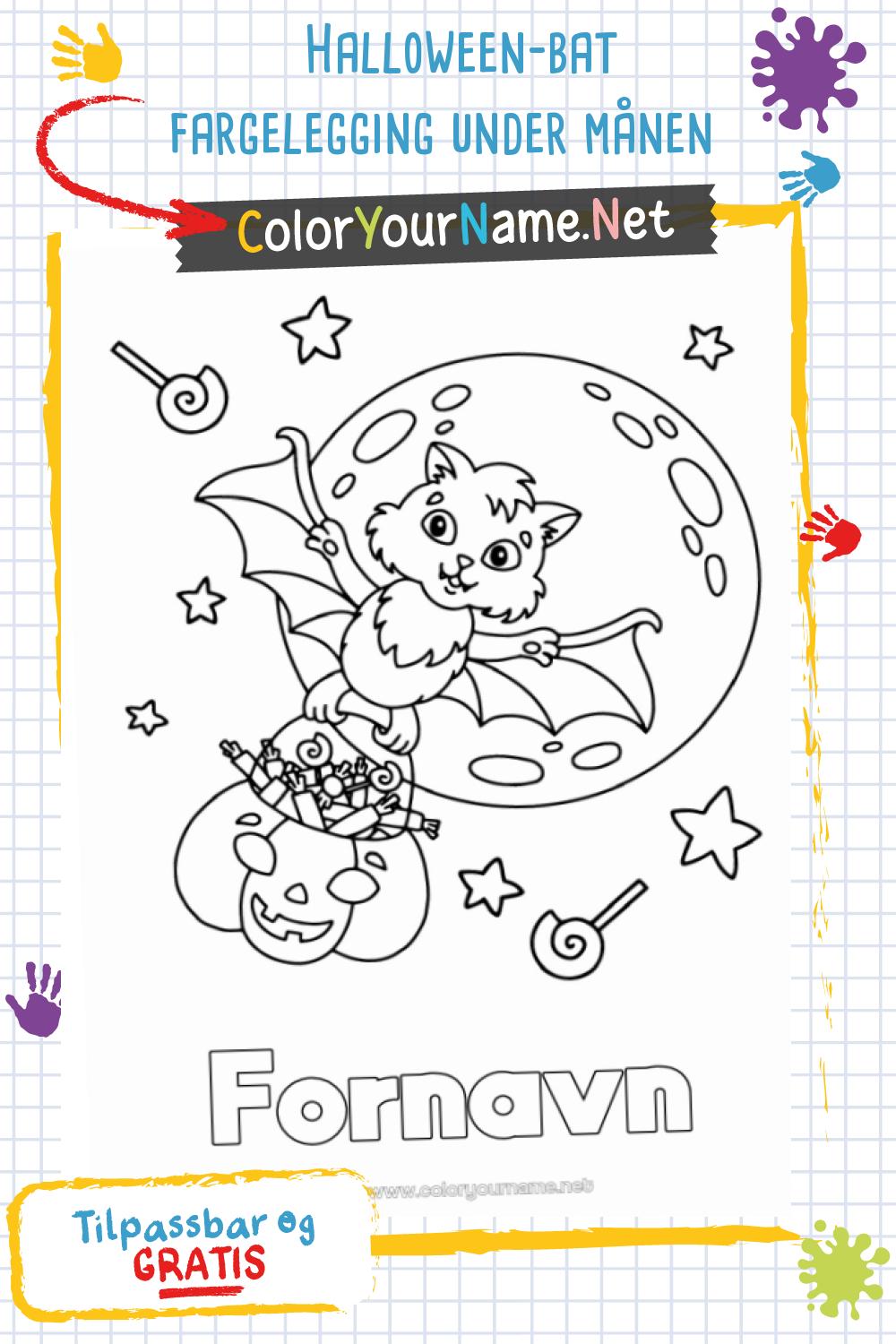 Halloween-bat fargelegging under månen