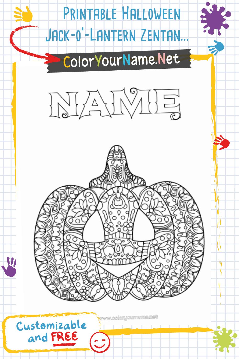 Printable Halloween Jack-o'-Lantern Zentangle Coloring Page