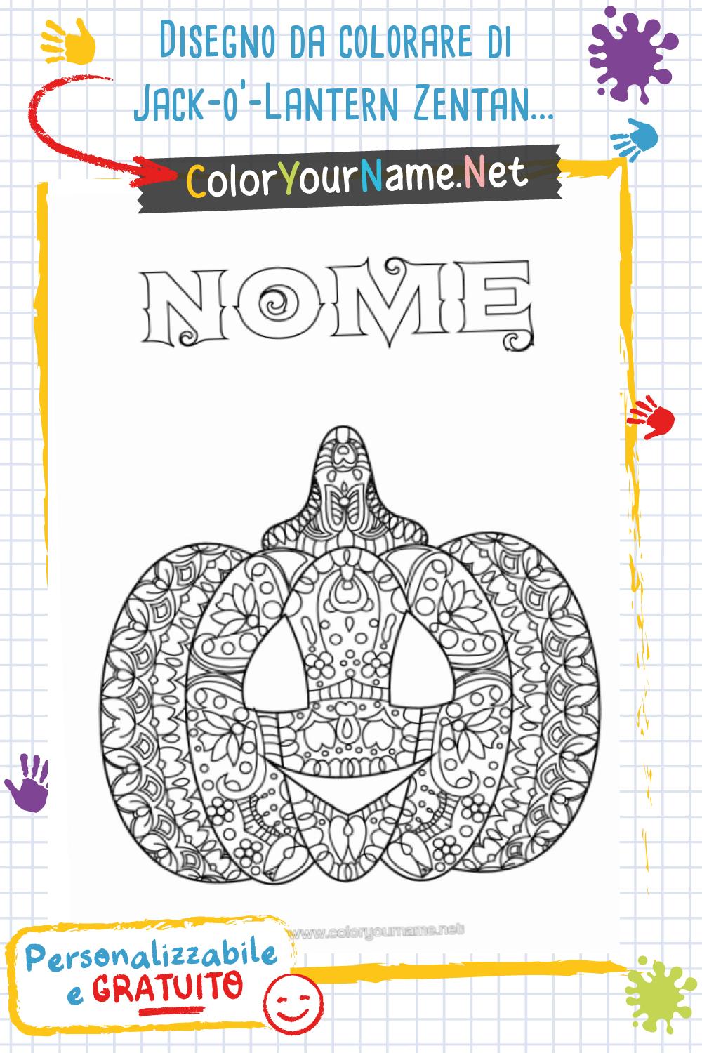 Disegno da colorare di Jack-o'-Lantern Zentangle di Halloween da stampare