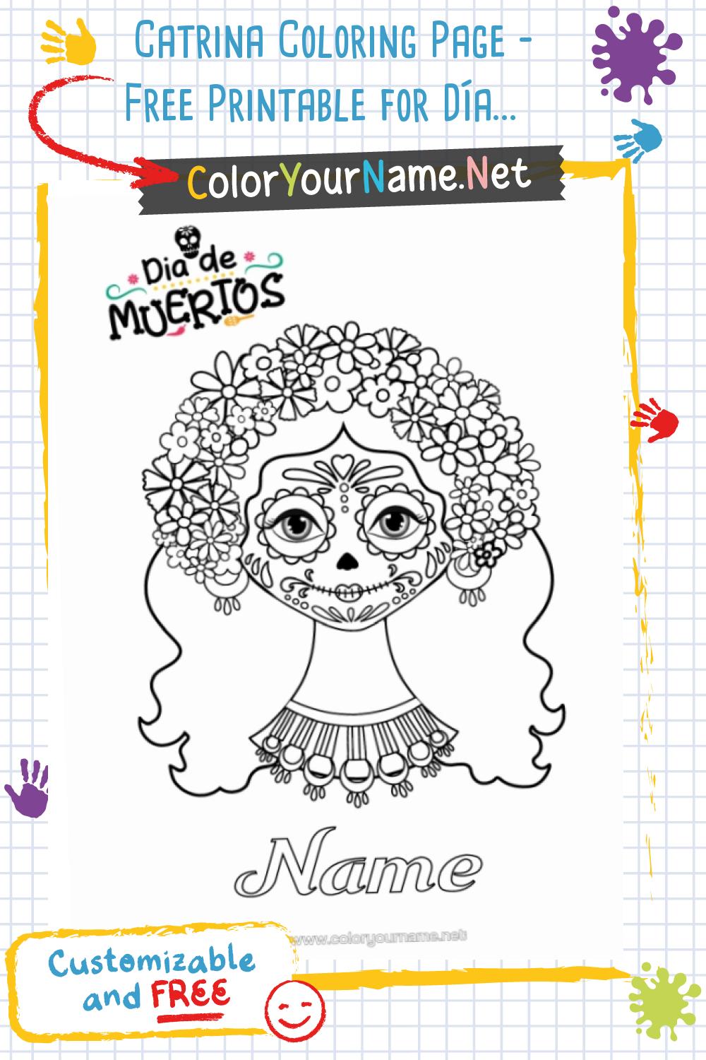 Catrina Coloring Page – Free Printable for Día de los Muertos