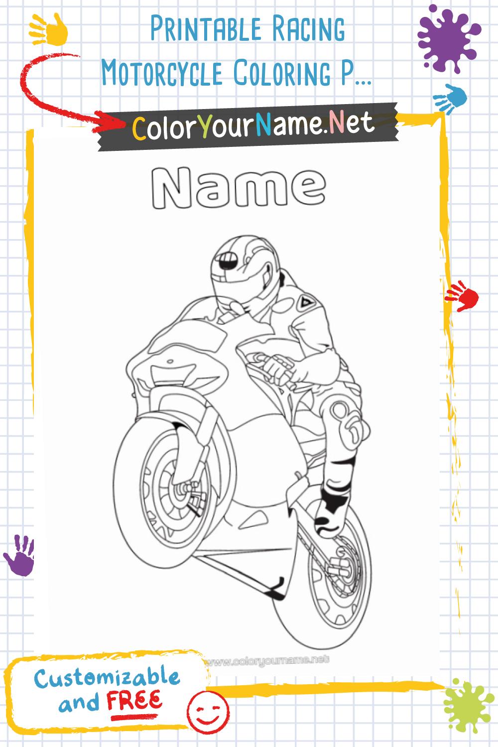Printable Racing Motorcycle Coloring Page – Rider in Action