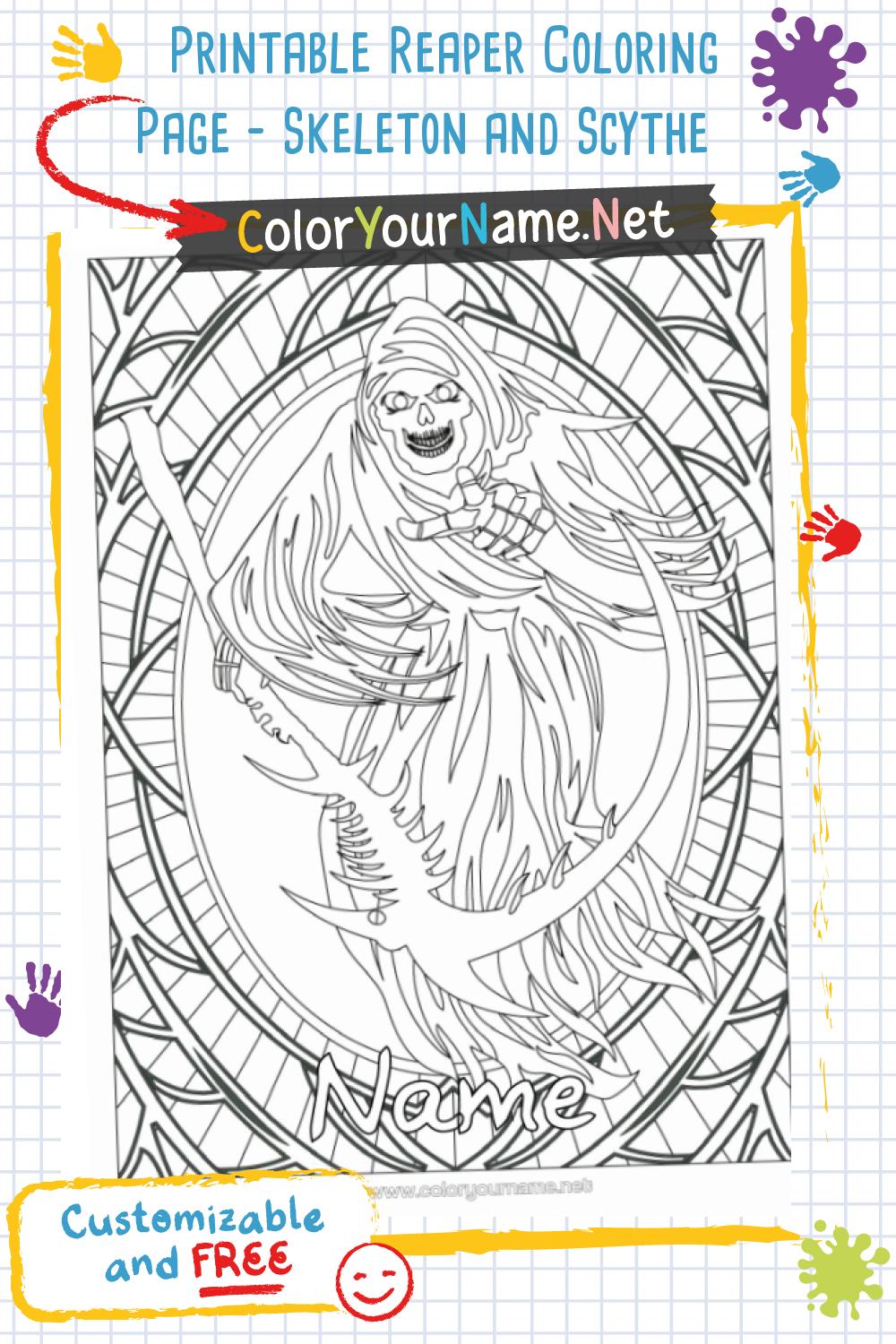 Printable Reaper Coloring Page – Skeleton and Scythe