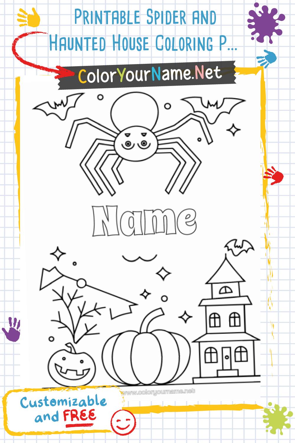 Printable Spider and Haunted House Coloring Page – Halloween Decor for Kids